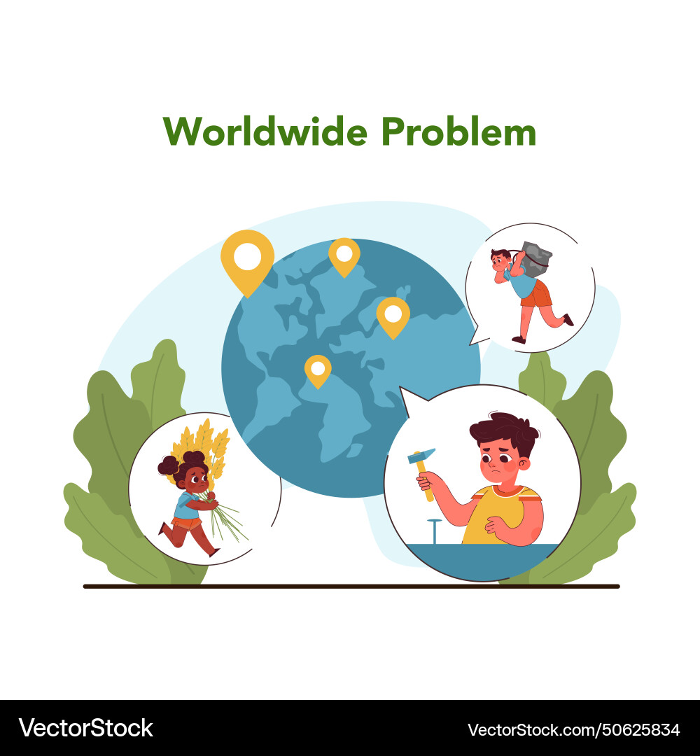 Global child labor issue flat Royalty Free Vector Image