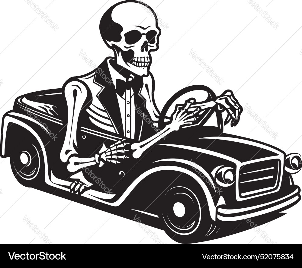 Haunted hatchback skeleton driving car graphic Vector Image