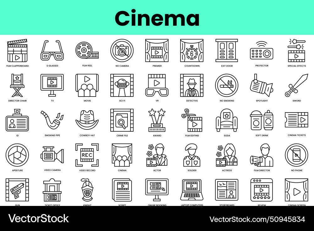 Set of cinema icons linear style icon bundle Vector Image