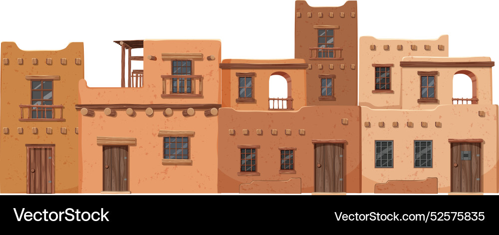 Colorful adobe houses in a row Royalty Free Vector Image