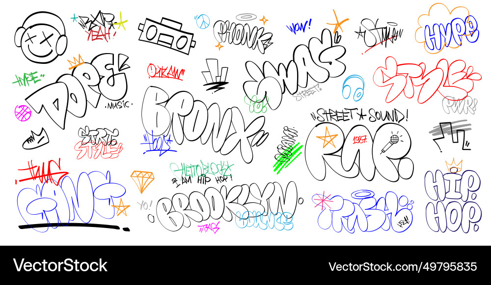 Graffiti street art lettering set rap Royalty Free Vector