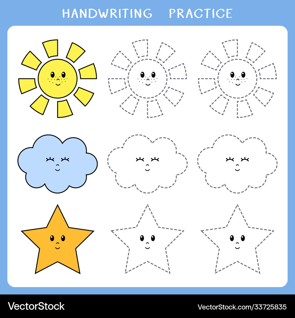 Handwriting practice sheet Royalty Free Vector Image