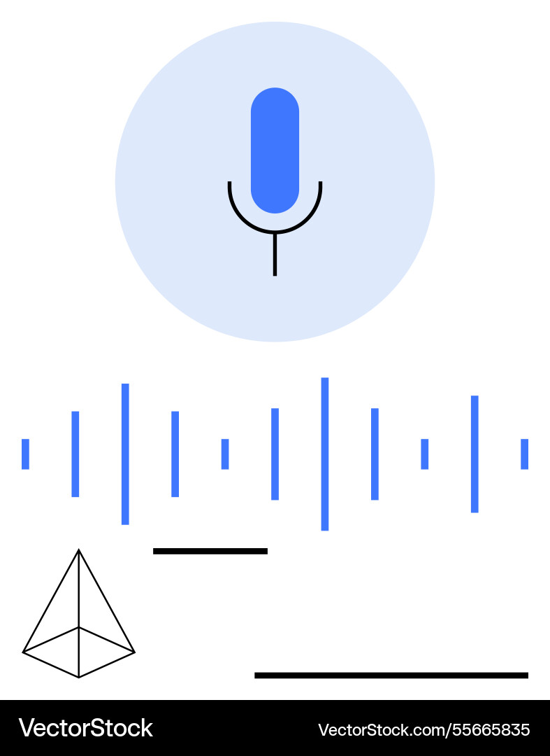Microphone with sound wave patterns and minimal Vector Image