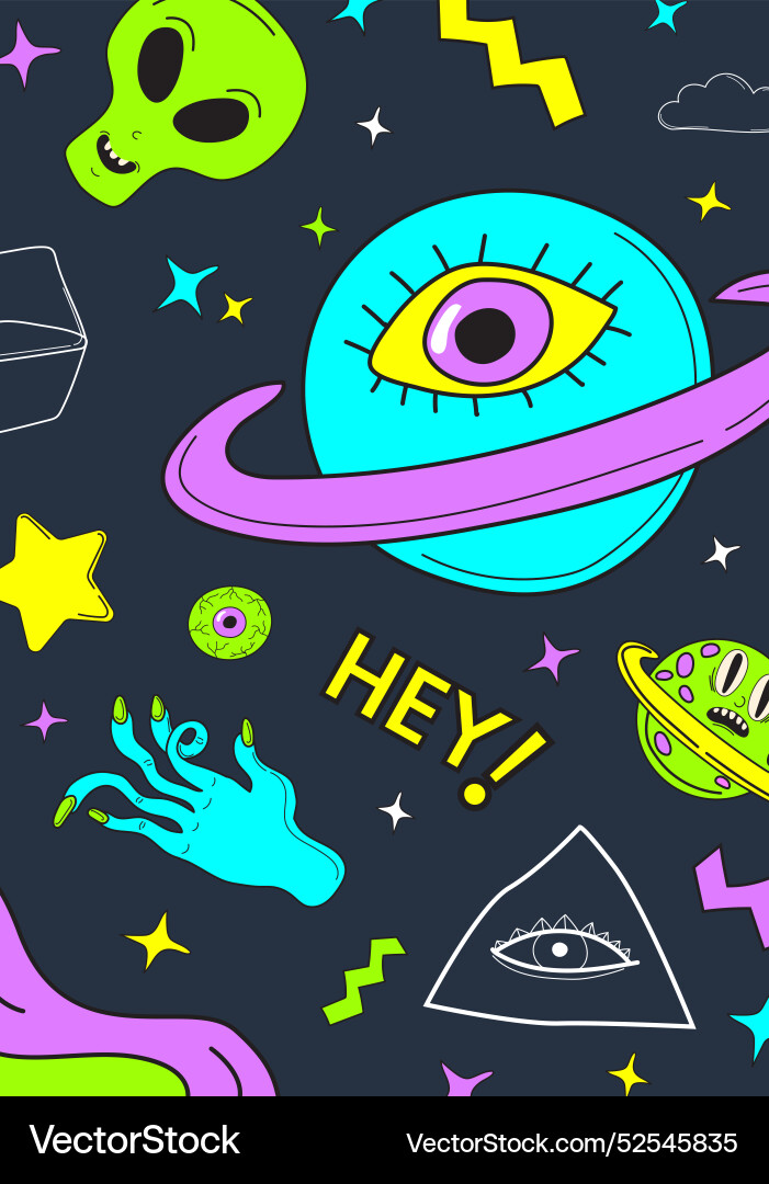 Retro alien acid cover template psychedelic style Vector Image