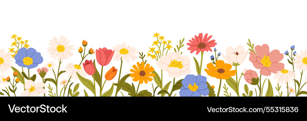 Flower border seamless cartoon floral spring Vector Image