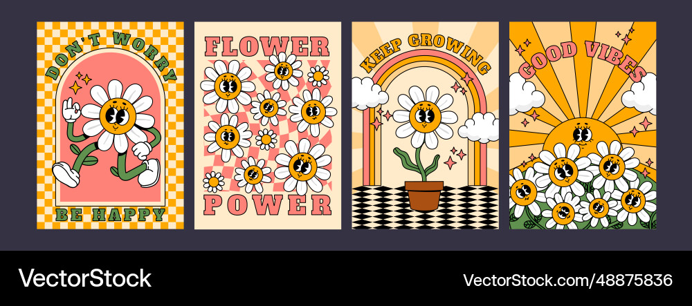 Groovy 70s poster retro hippie psychedelic Vector Image