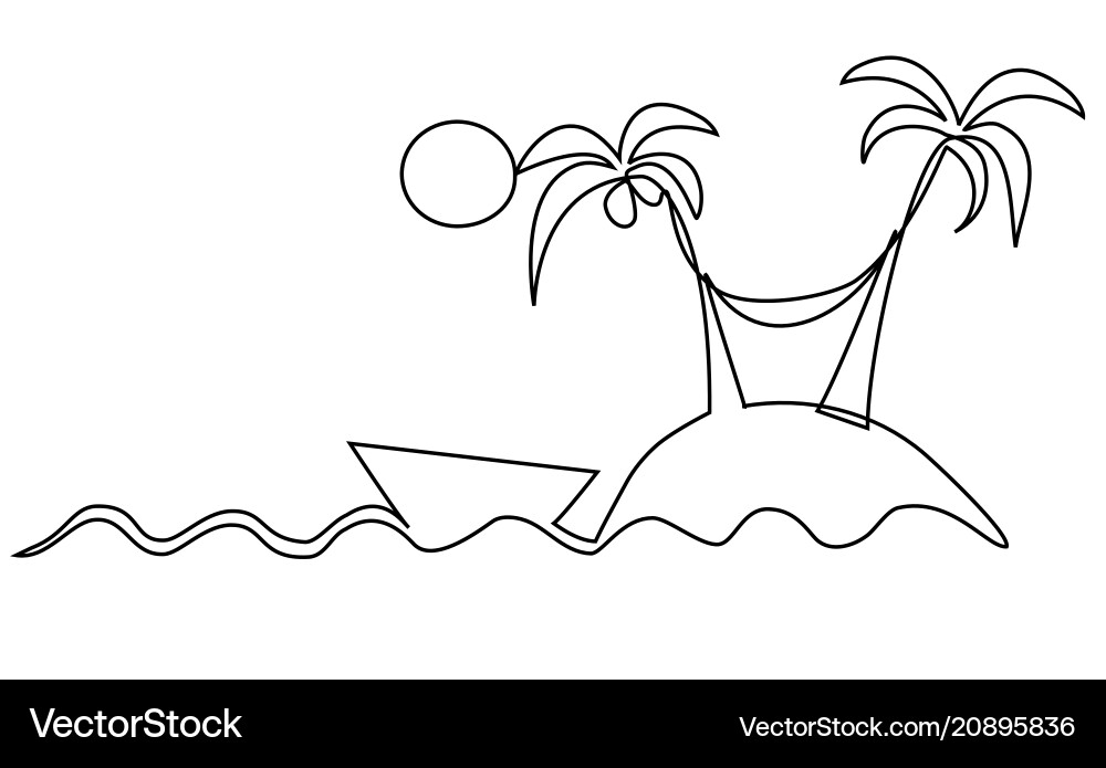 Lonely island one line drawing Royalty Free Vector Image