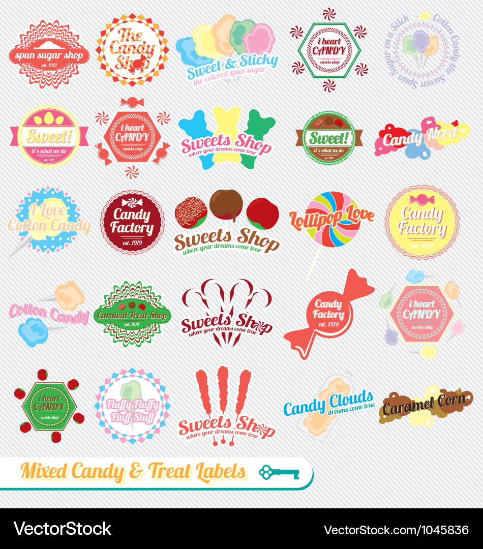 Mixed candy labels and icons Royalty Free Vector Image