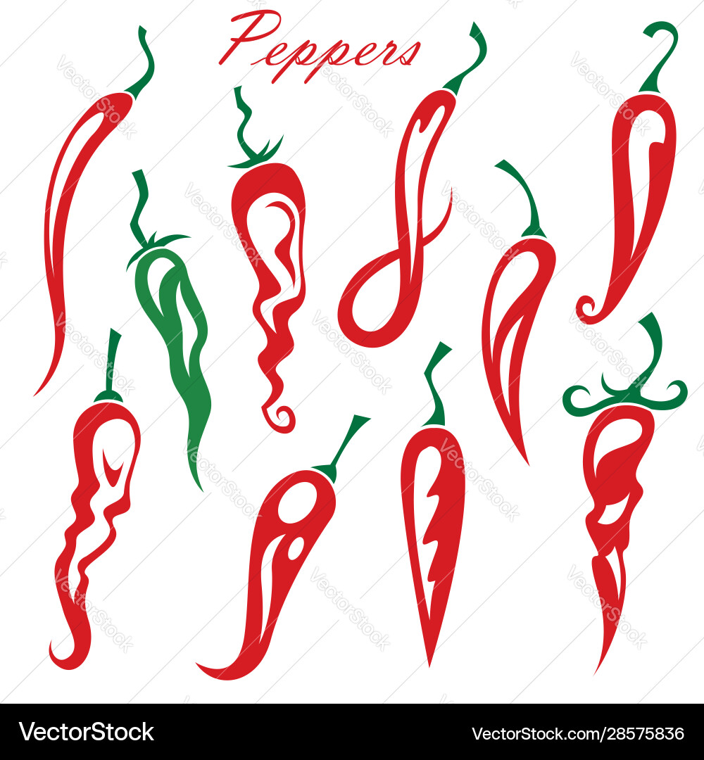 Red Hot Chili Peppers – Spicy Pepper Set Vector Image