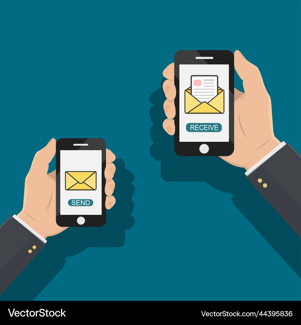 Sending love message concept hand holding phone Vector Image