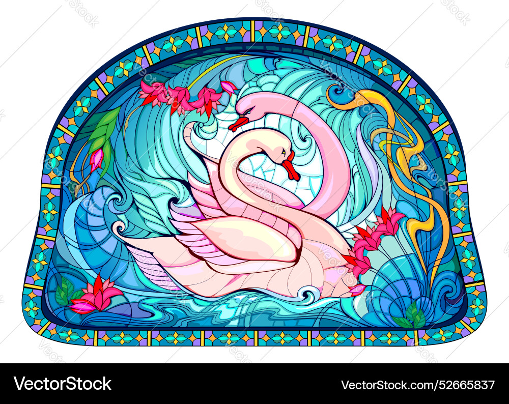 Art Nouveau Stained Glass Window With Couple Vector Image