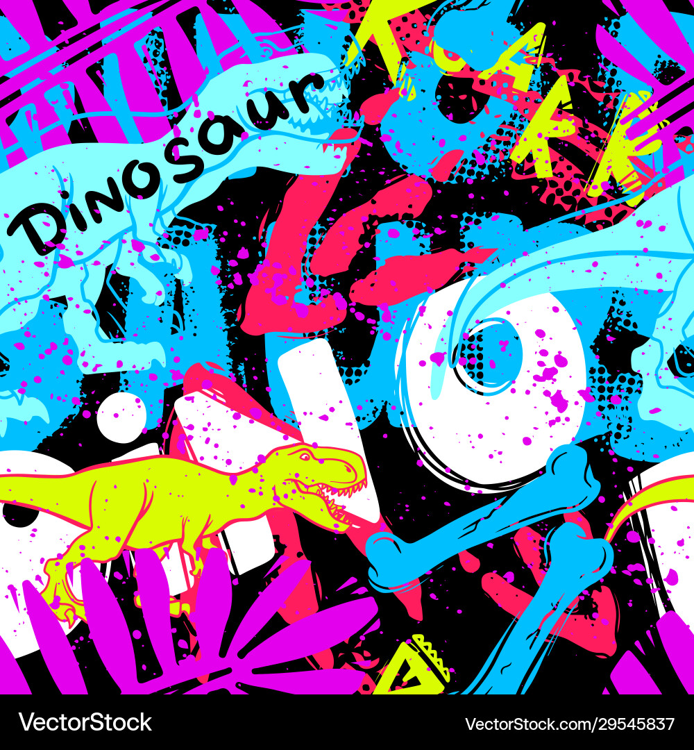 Dinosaur t rex color creative hand drawn seamless Vector Image