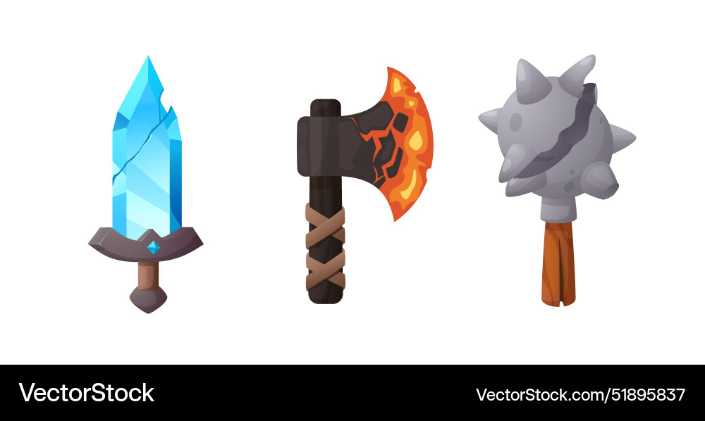 Fantasy weapon sword and axe mace realistic 3d Vector Image