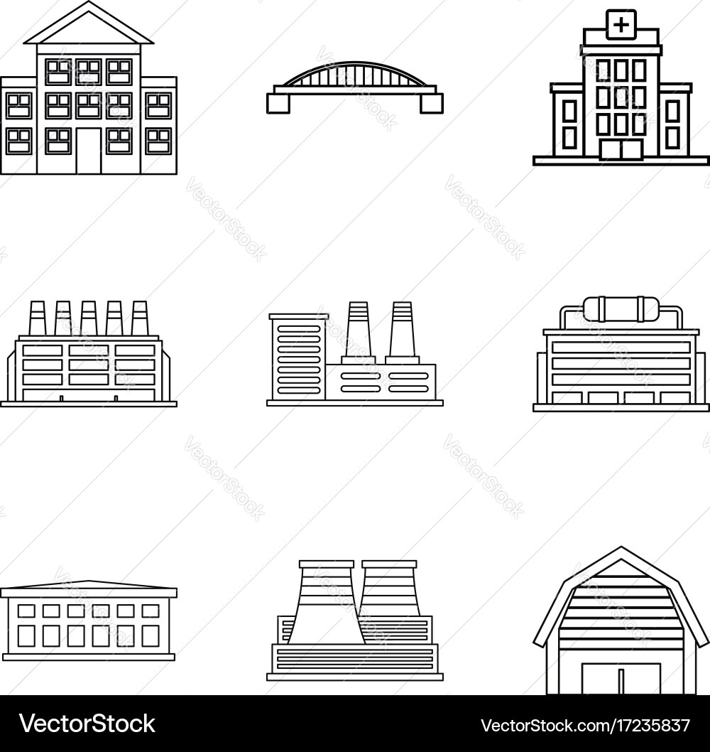 Frontage icons set outline style Royalty Free Vector Image