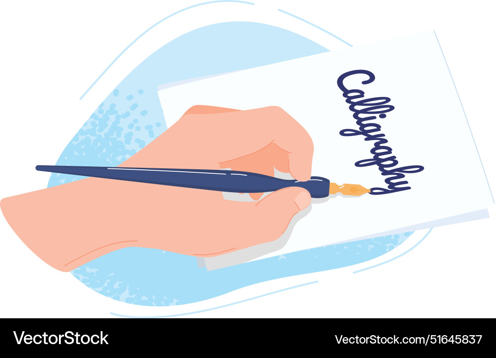 Hand practicing calligraphy ink pen writing word Vector Image