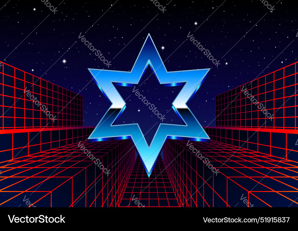 Synthwave frame with chrome star and 80s styled Vector Image