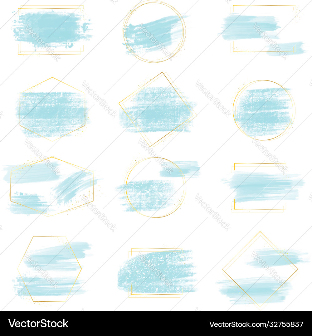 Watercolor Brush Stroke with Golden Frame Vector Image