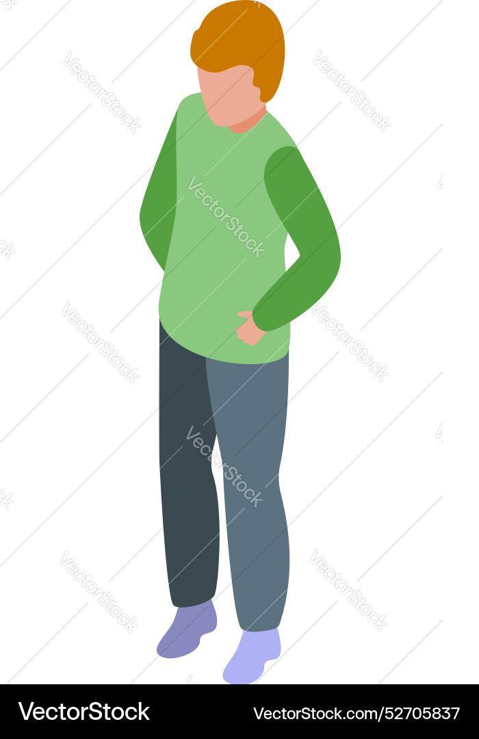 Young man looking down standing with hands behind Vector Image