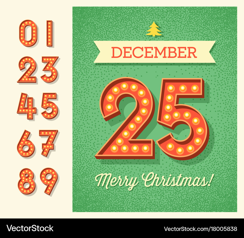 Christmas Light Bulb Numbers Card Royalty Free Vector Image