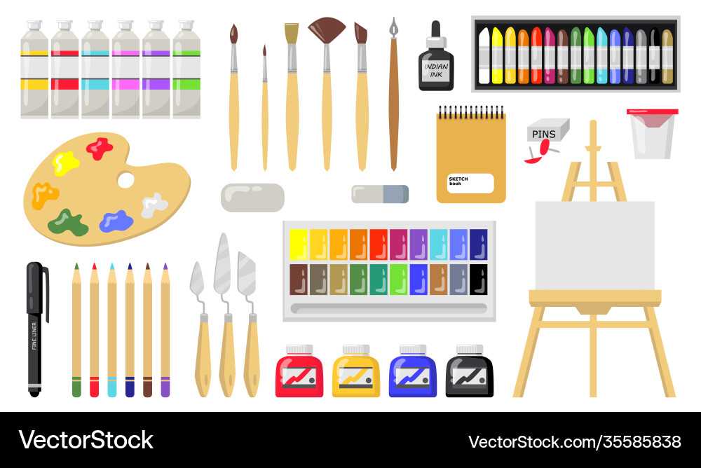 Drawing and painting tools set Royalty Free Vector Image