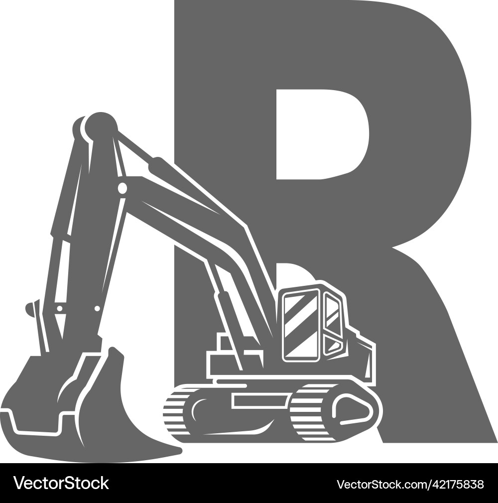Excavator icon with letter r design Royalty Free Vector