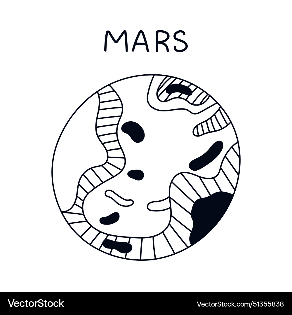 Funny hand drawn black and white mars outline Vector Image