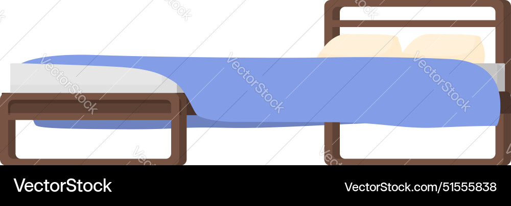 Modern wooden bed with blue blanket and two Vector Image