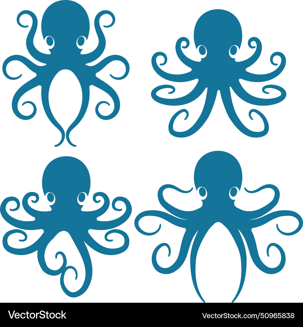 Octopuses blue silhouettes Royalty Free Vector Image
