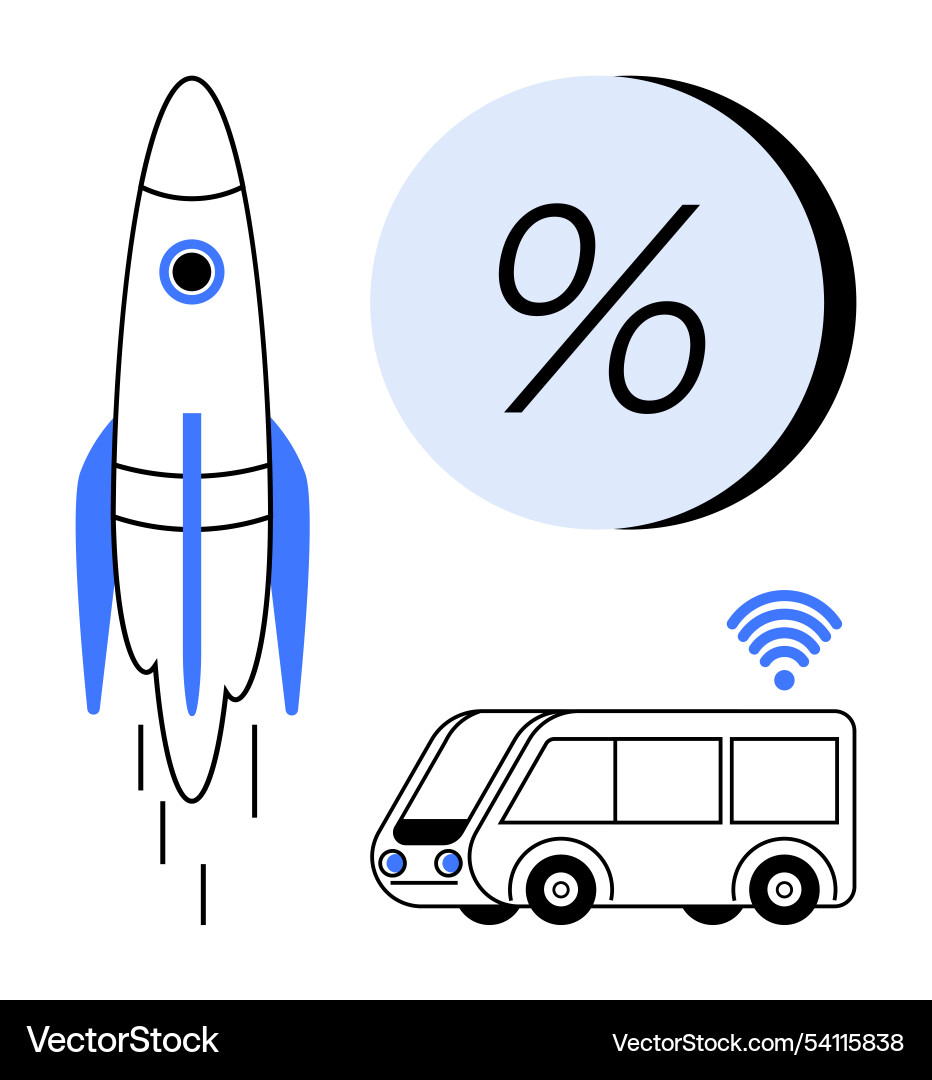 Rocket bus with wireless and large percentage Vector Image