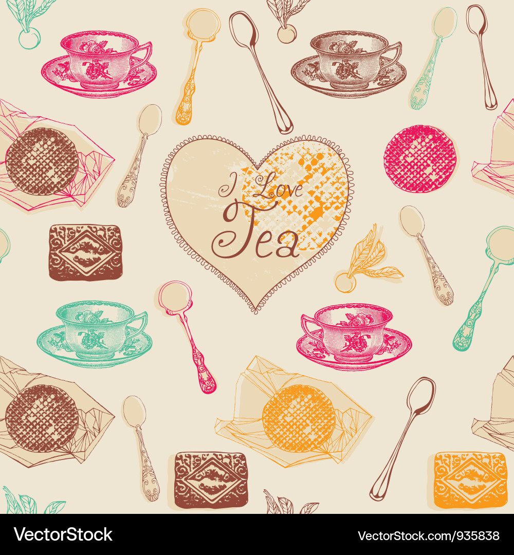 Vintage Tea Time Pattern Royalty Free Vector Image