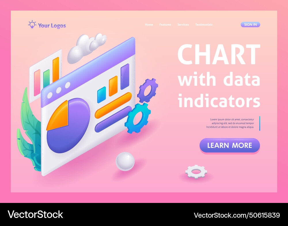 3d isometric cartoon graphs and charts sales Vector Image