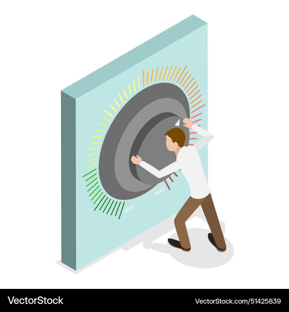 3d isometric flat of turning knob Royalty Free Vector Image