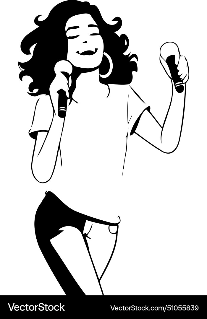 A girl singing karaoke Royalty Free Vector Image