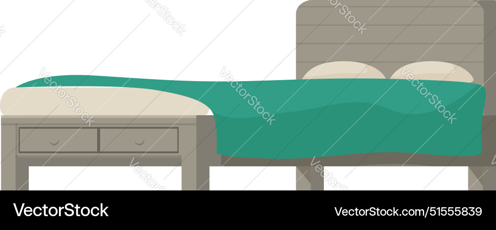 Big double bed with wooden frame and turquoise Vector Image