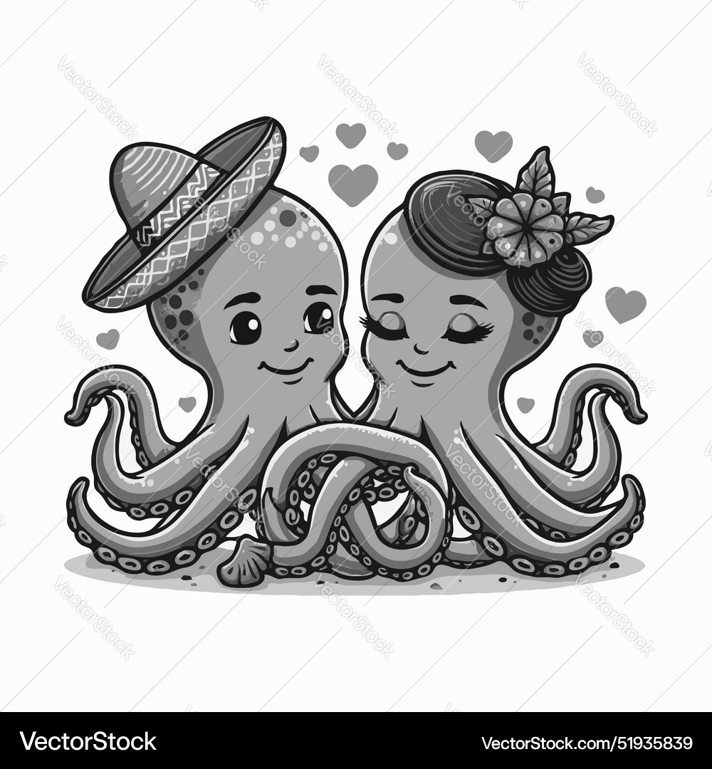 Cute octopus love stock Royalty Free Vector Image