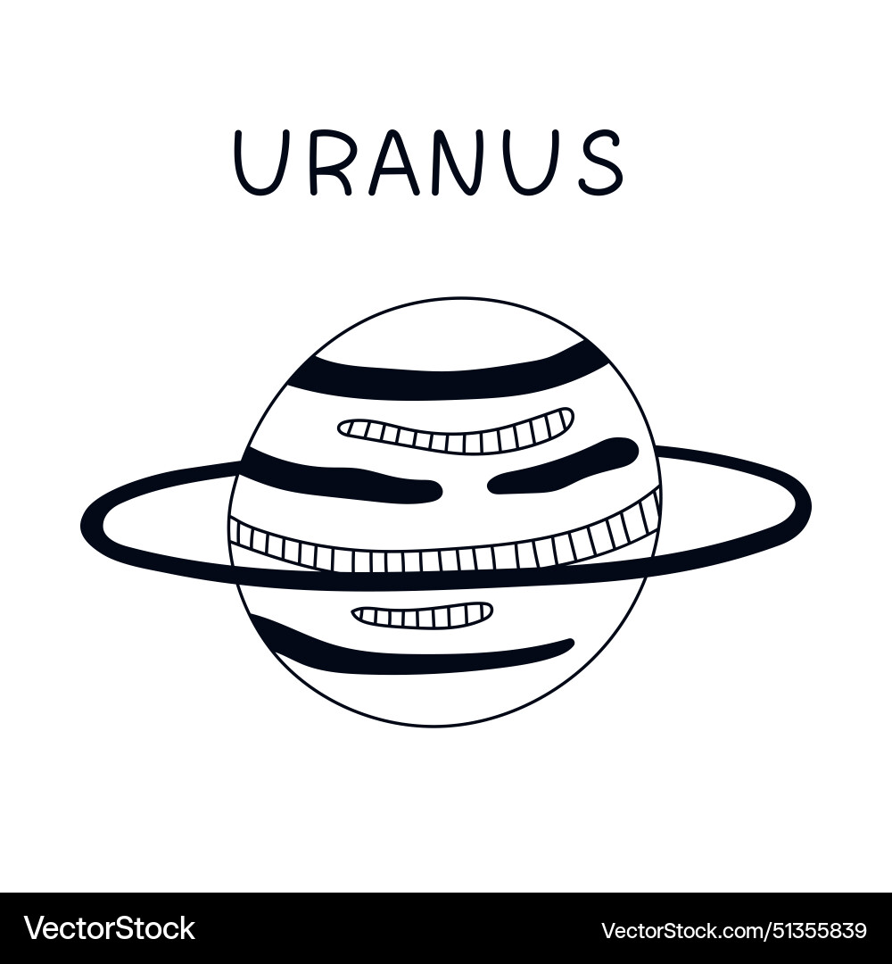 Funny hand drawn black and white uranus outline Vector Image
