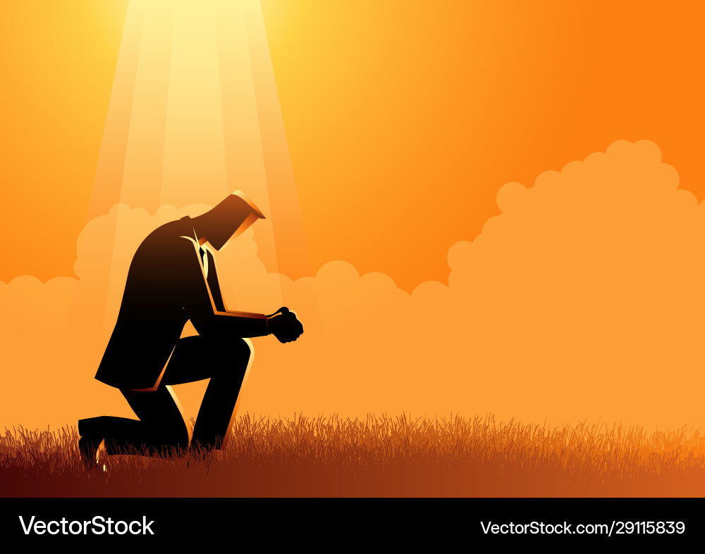 Man praying under light Royalty Free Vector Image