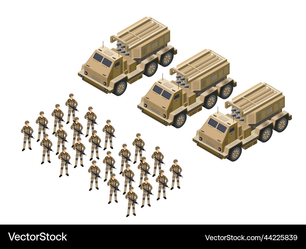 Multiple launch rocket systems army vehicles 3d Vector Image