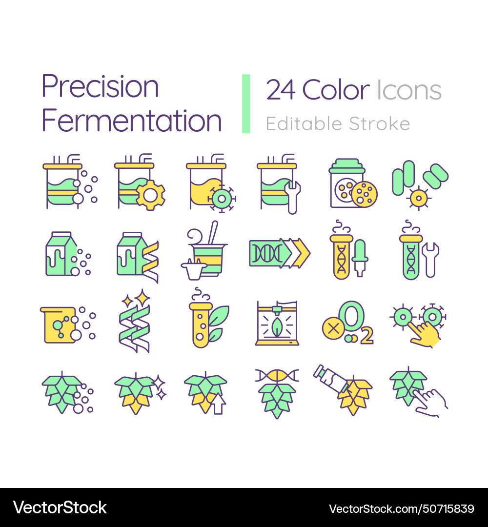 Precision fermentation rgb color icons set Vector Image
