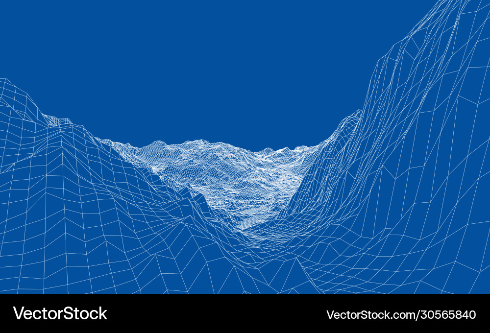 Abstract 3d wire-frame landscape blueprint style Vector Image