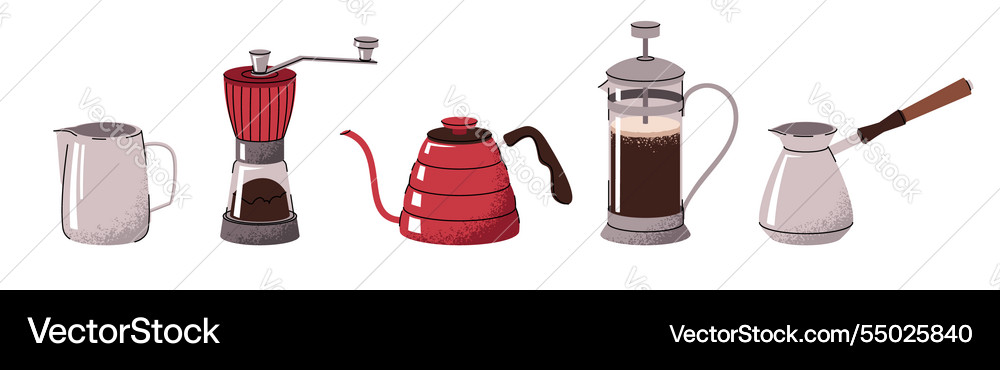 Barista tool set appliances for making hot coffee Vector Image