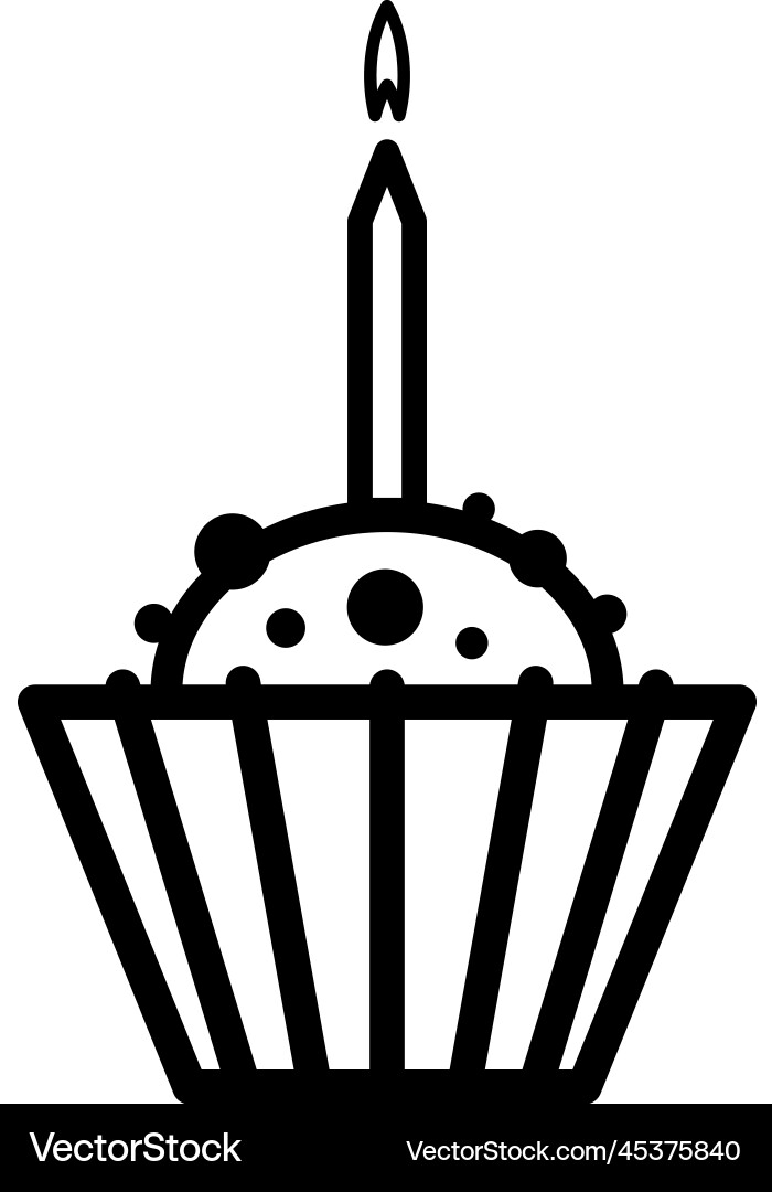 Birthday cupcake icon burning candle flame Vector Image