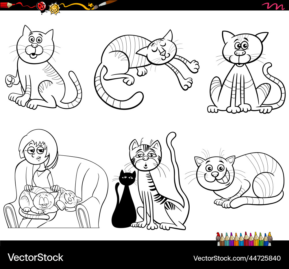 Cartoon cats and kittens comic characters set Vector Image