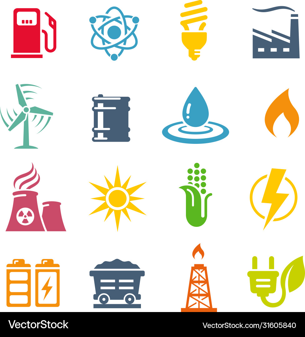 Colorful energy concepts icon set Royalty Free Vector Image