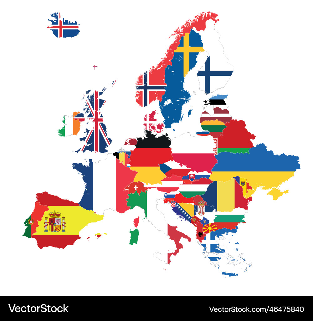 Europe map with countries flags inside all Vector Image