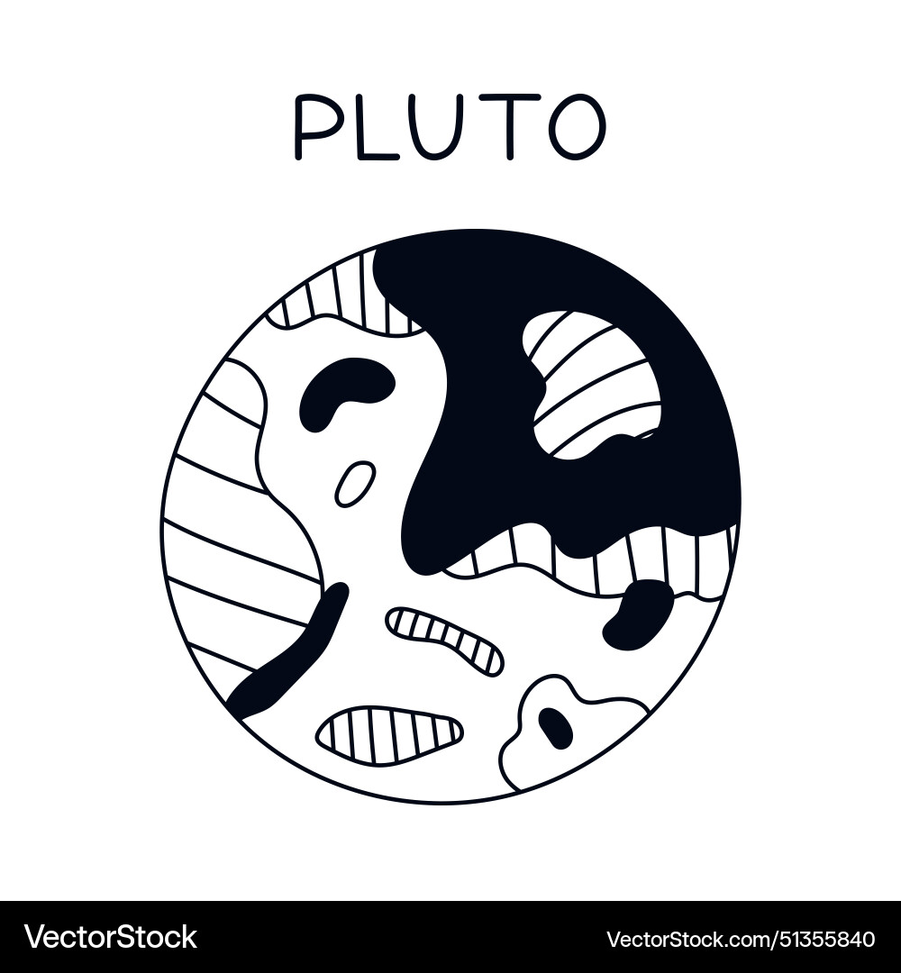 Funny hand drawn black and white pluto outline Vector Image