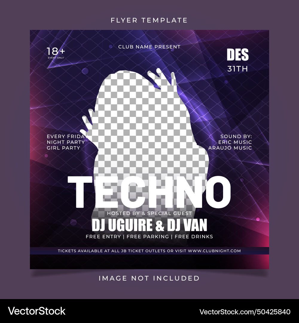 Techno party flyer template Royalty Free Vector Image