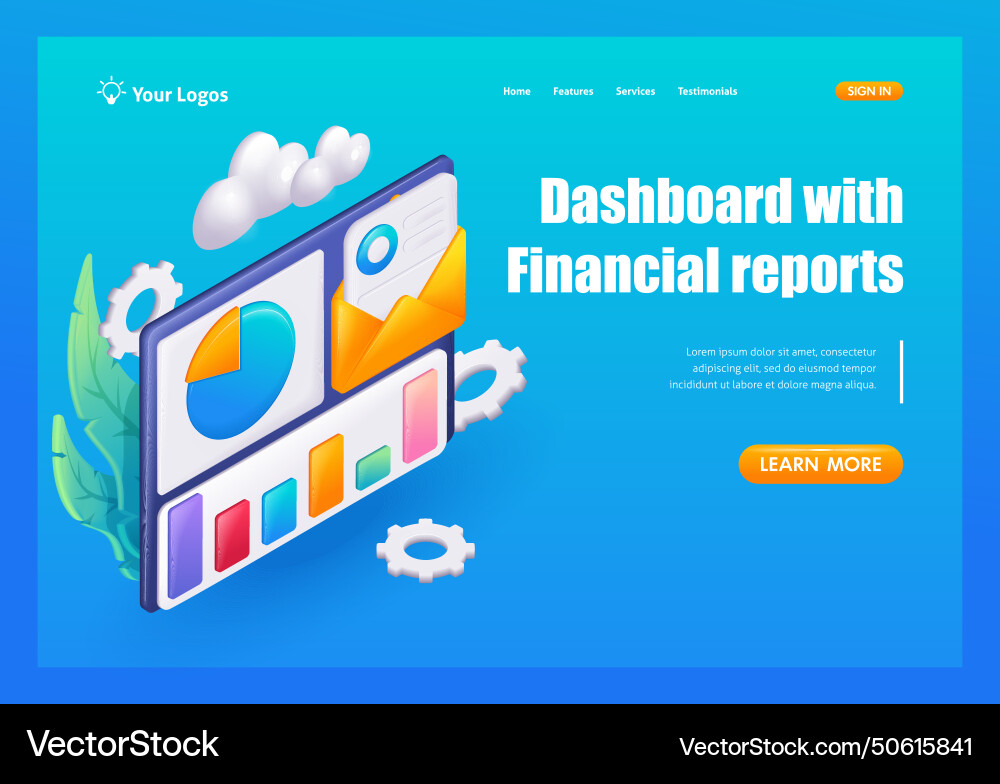 3d isometric cartoon new email with reports Vector Image