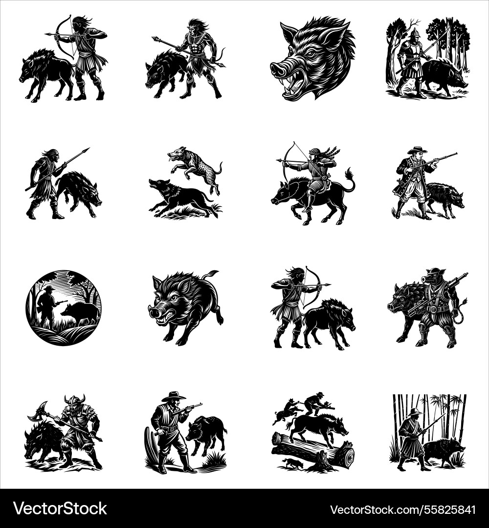 Boar hunting bundle Royalty Free Vector Image - VectorStock
