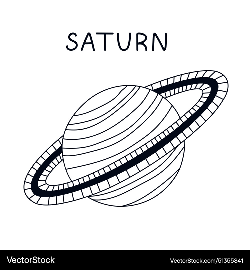 Cute hand drawn black and white saturn outline Vector Image